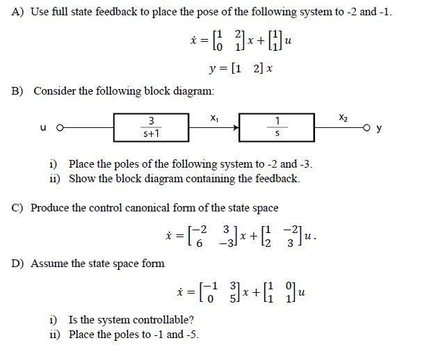 Solved 1 2 0 1J y=[1 2]x B) Consider the following block | Chegg.com