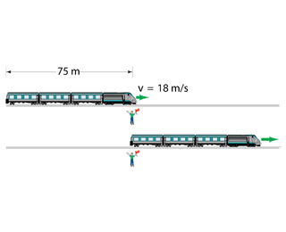 Solved A 75-m-long train begins uniform acceleration from | Chegg.com