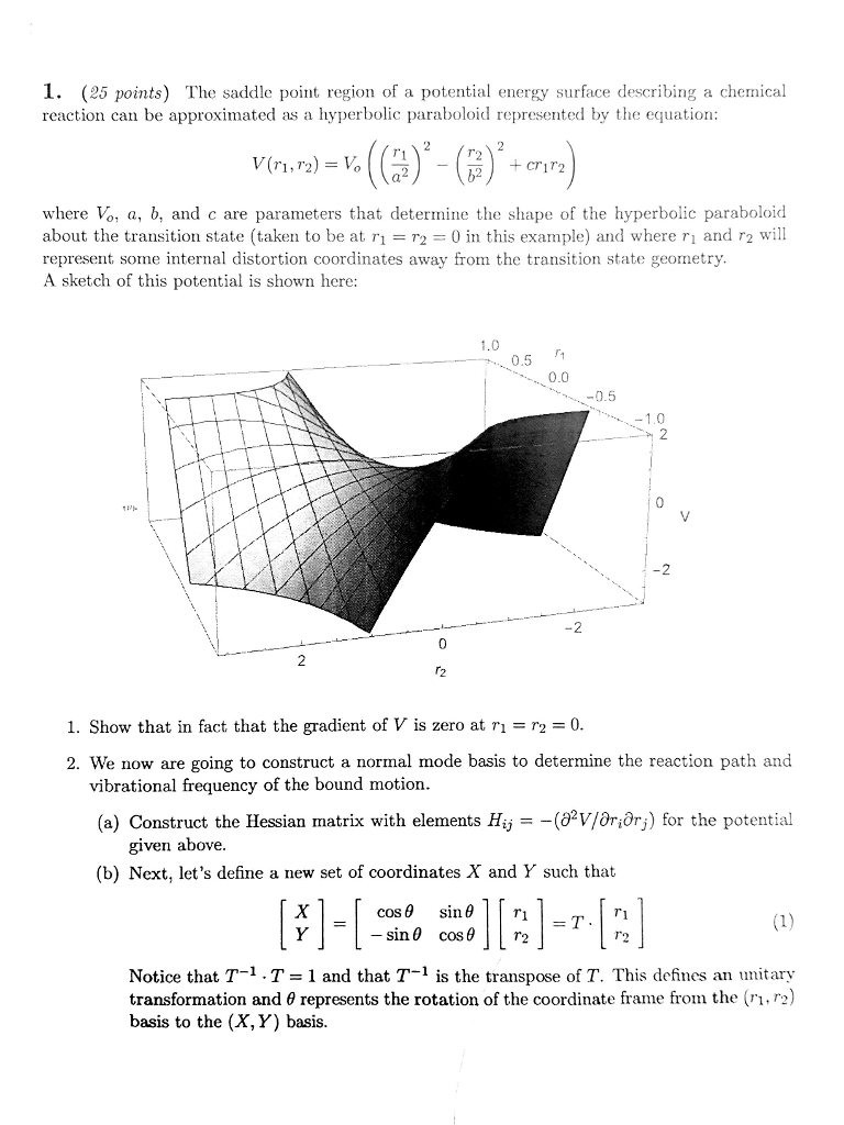 1. (25 points) The saddle point region of a potential | Chegg.com