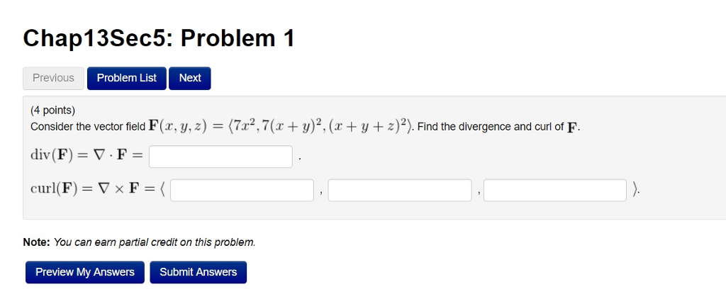 Solved Chap13Sec5: Problem 1 Previous Problem List Next 4 | Chegg.com