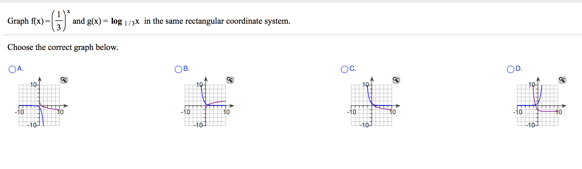 Solved Graph f(x) = (1/3)^x and g(x) = log 1/3x in the same | Chegg.com