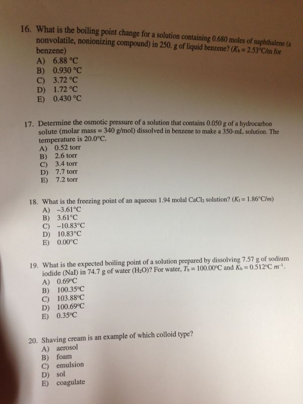 Solved What is the boiling point change for a solution | Chegg.com