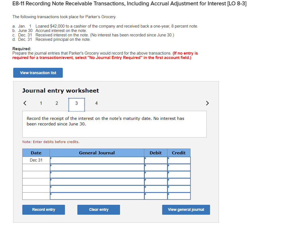 Solved E8-11 Recording Note Receivable Transactions, | Chegg.com