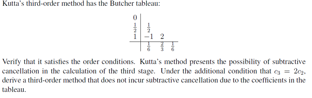 Solved Kutta's third-order method has the Butcher tableau: | Chegg.com