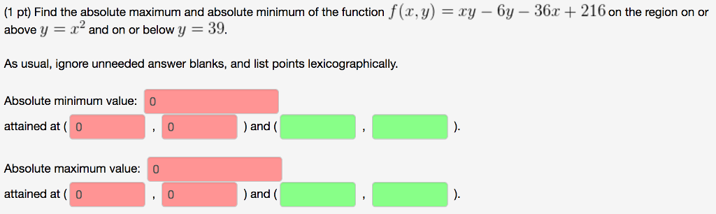 Solved Find the absolute maximum and absolute minimum of the | Chegg.com