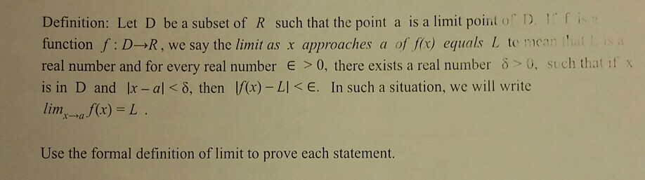Solved Definition: Let D be a subset of R such that the | Chegg.com