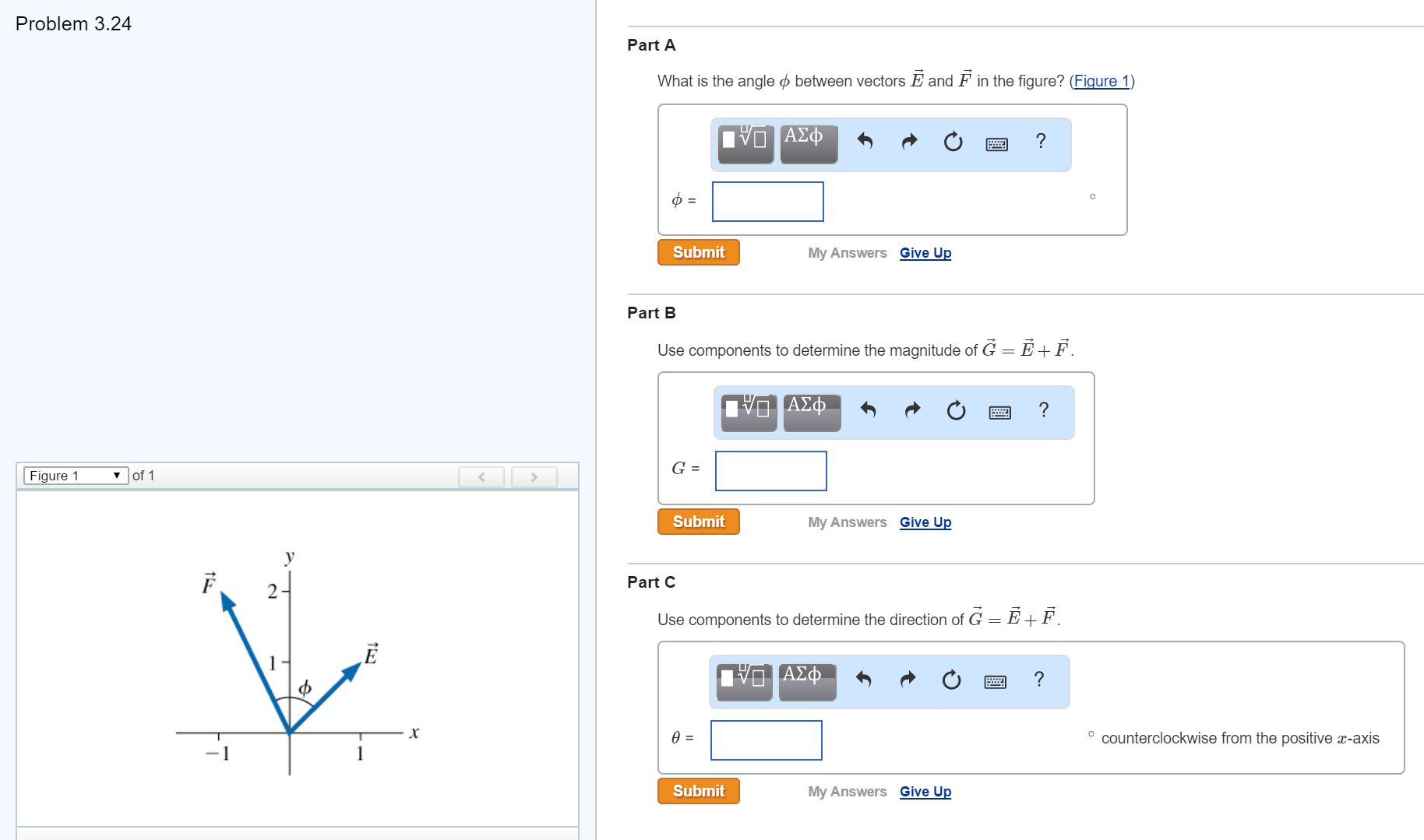 Solved What is the angle phi between vectors E and F in | Chegg.com