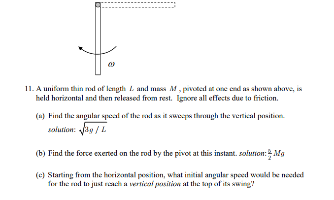 Solved 11. A uniform thin rod of length L and mass M, | Chegg.com