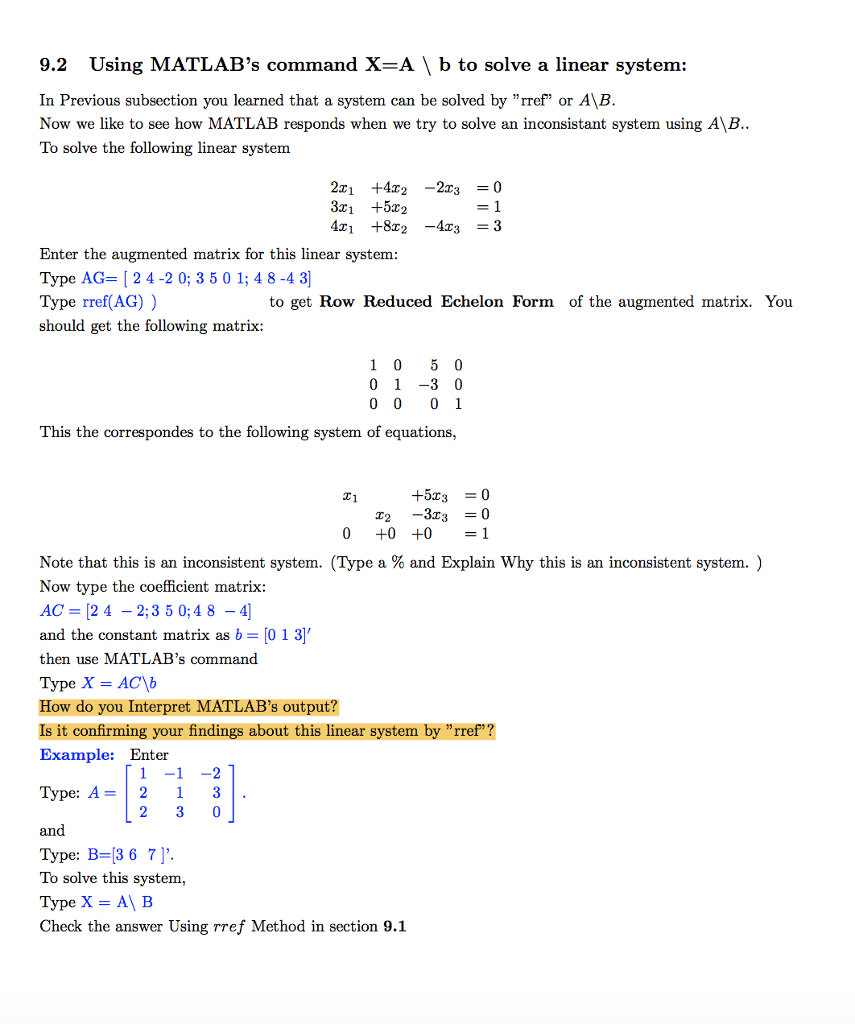 Solved 9 Solve the linear system: Reading Materials: There | Chegg.com