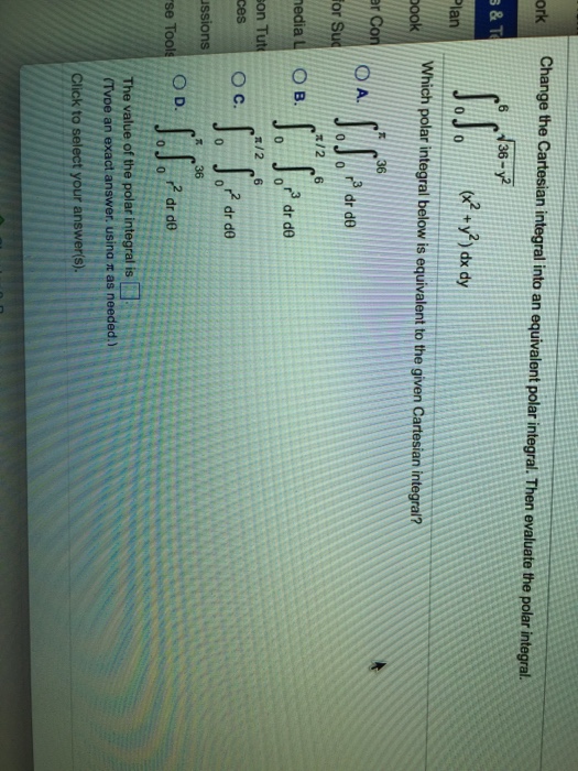Solved Change the Cartesian integral into an equivalent | Chegg.com Solved Change the Cartesian integral into an equivalent | Chegg.com