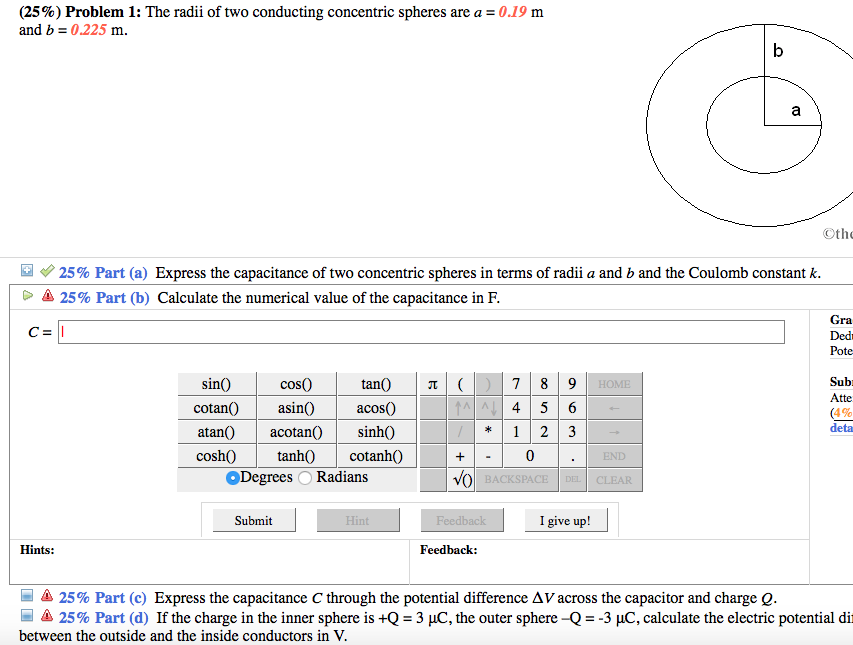Solved The radii of two conducting concentric spheres are a | Chegg.com