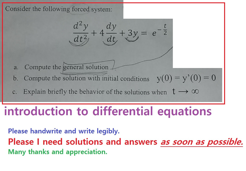 Solved Consider the following forced system: d2y Compute the | Chegg.com