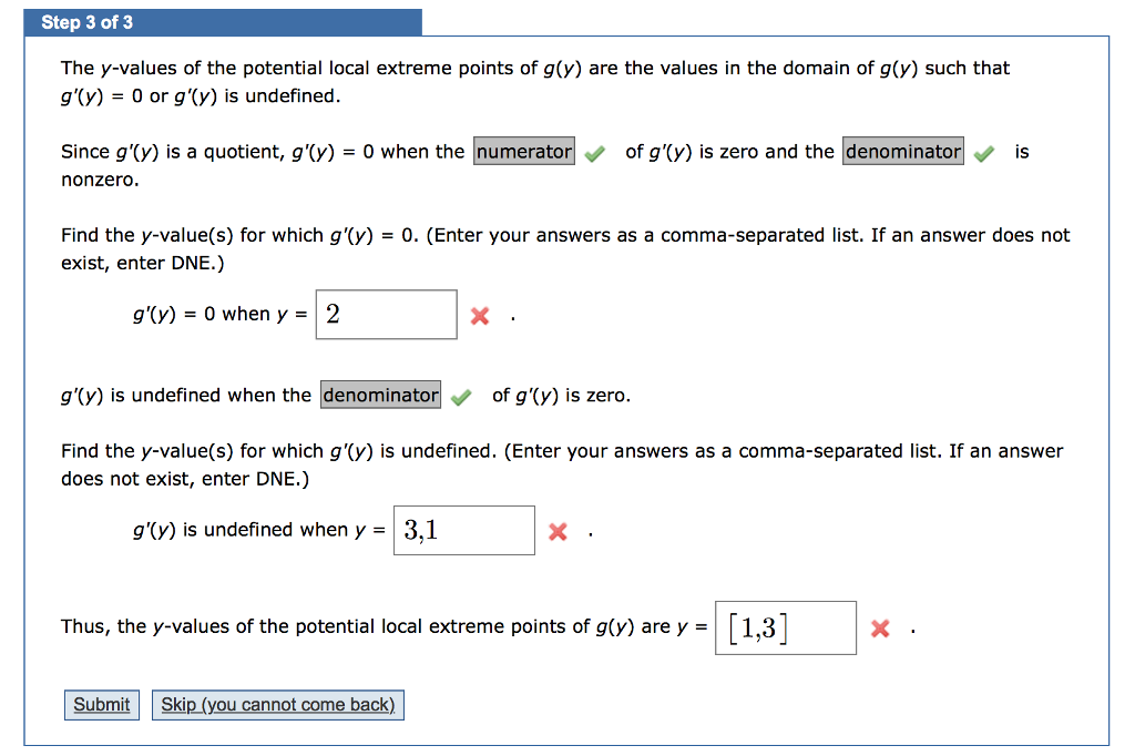 Step 3 of 3 The y-values of the potential local | Chegg.com
