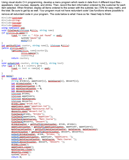 Using visual studio C++programming, develop a menu | Chegg.com