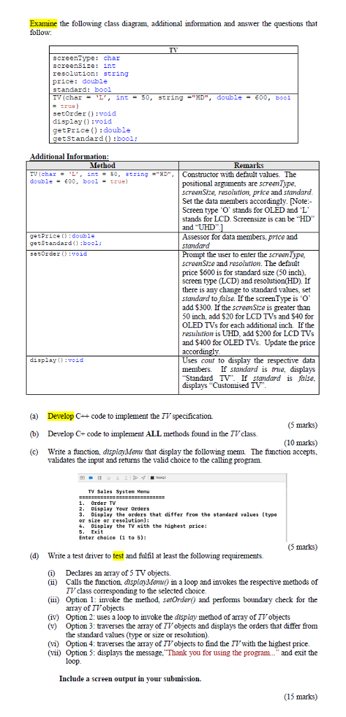 Solved Examine the following class diagram, additional | Chegg.com