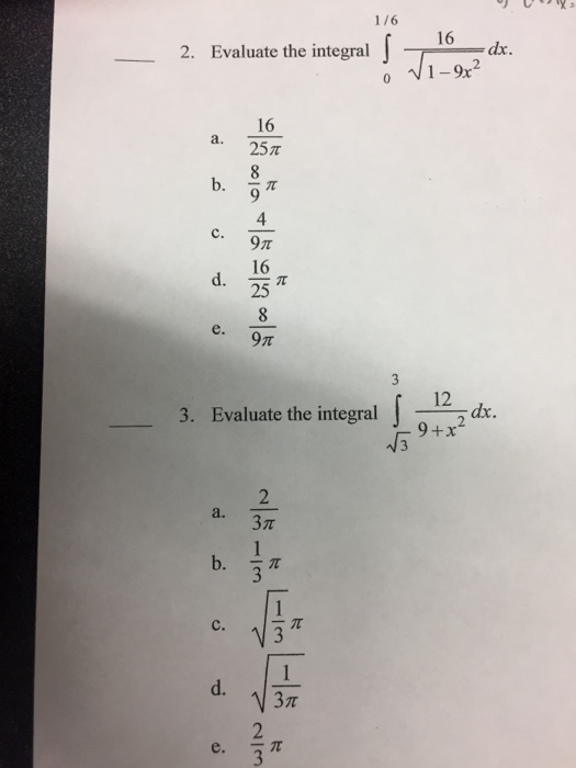 Solved Evaluate the integral integral^1/6_20 16/squareroot 1 | Chegg.com