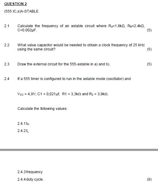 Solved QUESTION 2 (555 IC,s)A-STABLE 2.1 Calculate the | Chegg.com