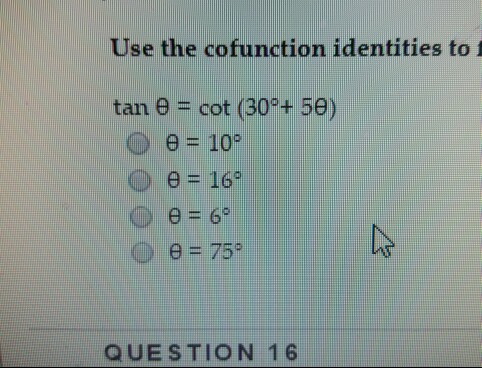 Solved use the cofunction identities to find an angle, | Chegg.com