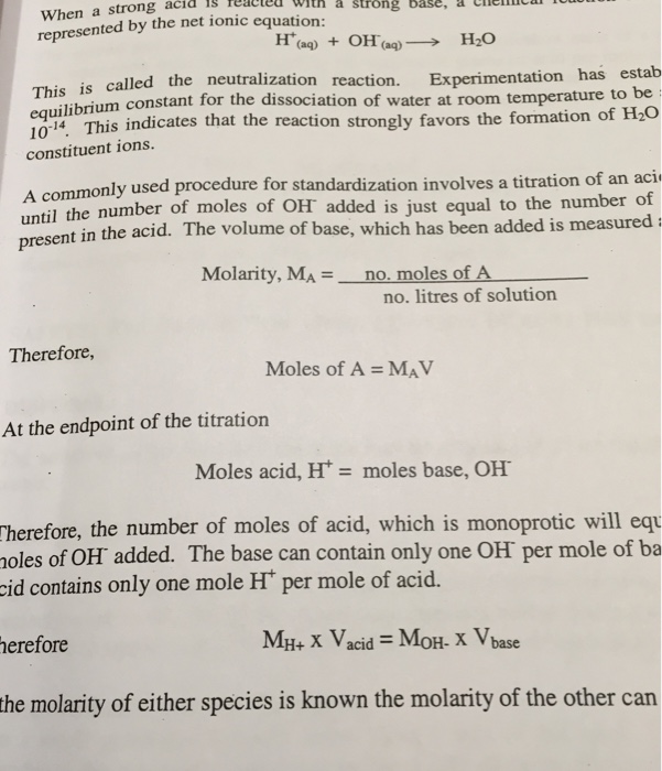 Solved Standardization of a Base and Determination of the | Chegg.com