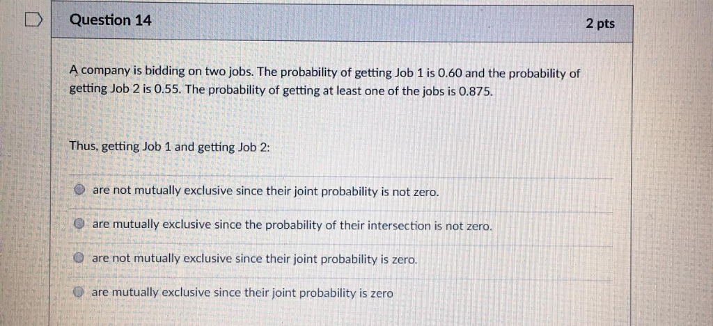 Solved A company is bidding on two jobs. The probability of | Chegg.com
