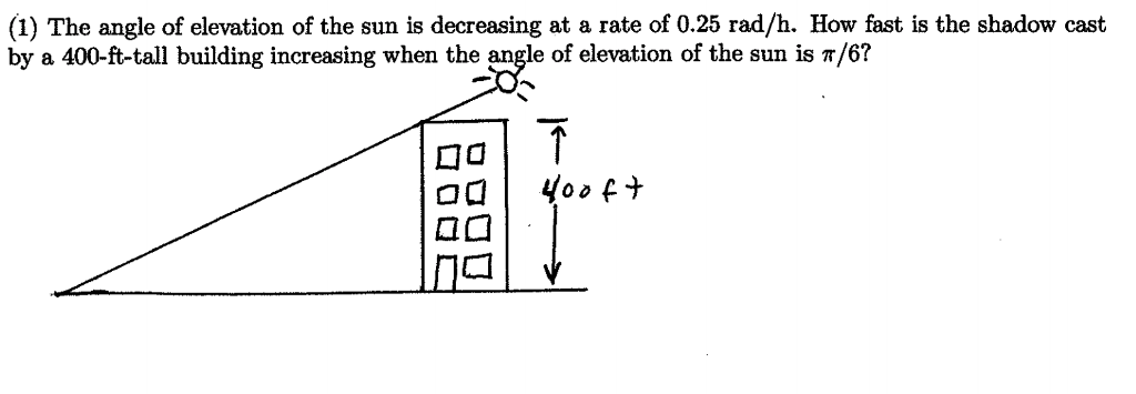 Solved (1) The angle of elevation of the sun is decreasing | Chegg.com