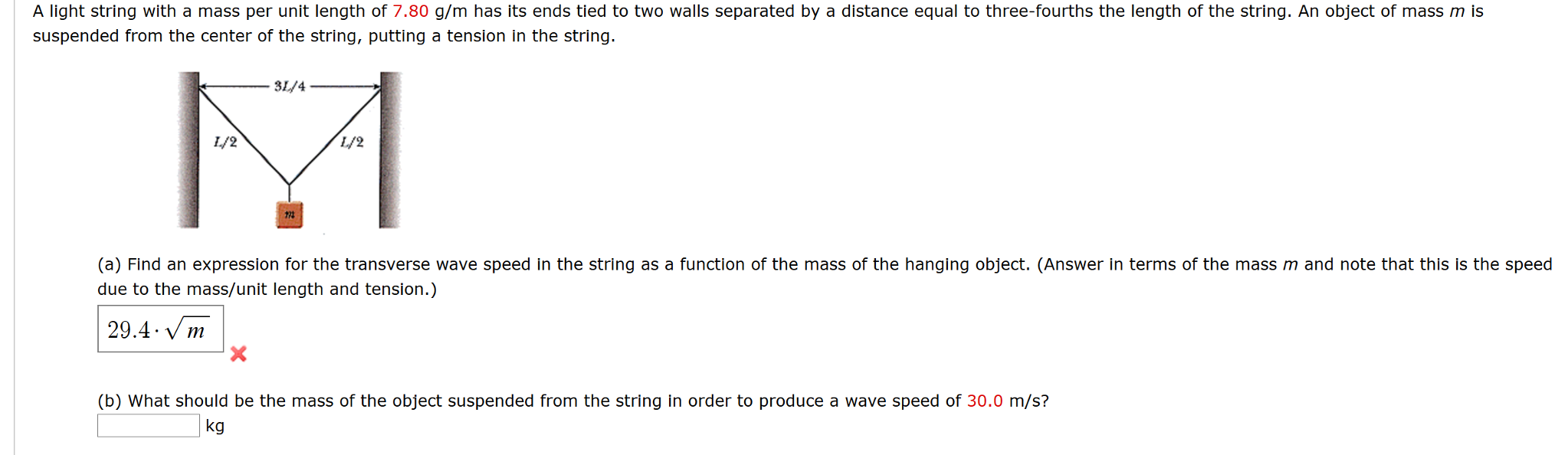 Solved A light string with a mass per unit length of 7.80 | Chegg.com