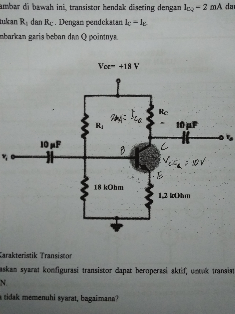 Solved From the picture, a transistor will be set with ICQ = | Chegg.com