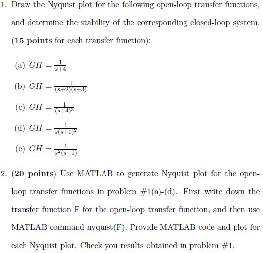 Solved 1 Draw The Nyquist Plot For The Following Open Loop