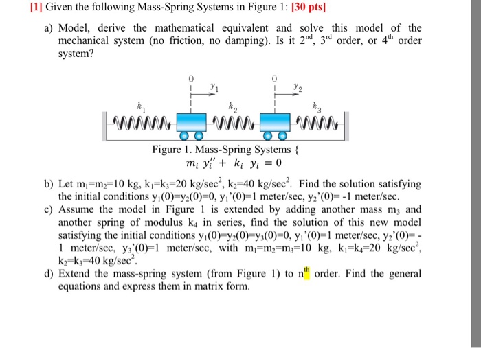 Given the following Mass-Spring Systems in Figure 1: | Chegg.com