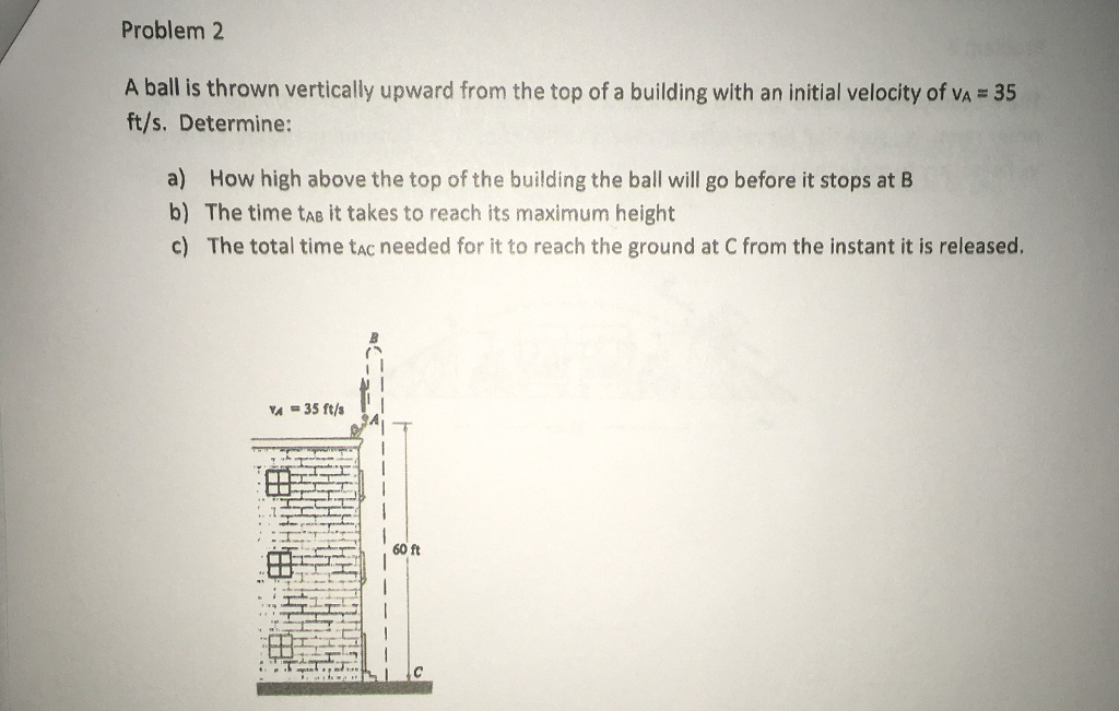 Solved Problem 2 A ball is thrown vertically upward from the | Chegg.com