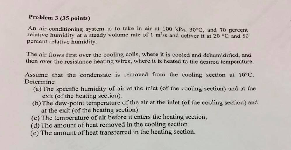 Solved Problem 3 (35 points) An air-conditioning system is | Chegg.com