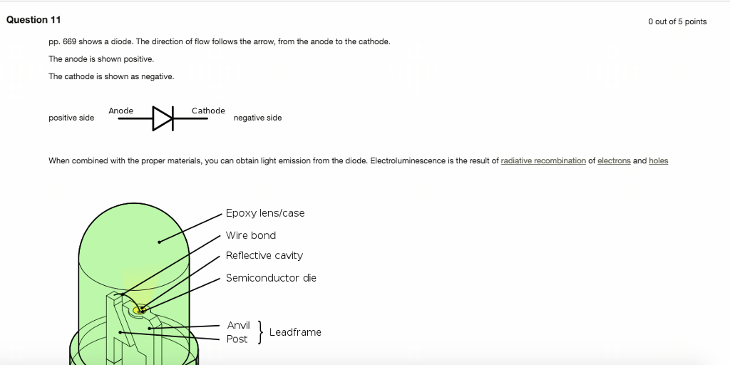 Solved Question 11 O out of 5 points pp. 669 shows a diode. | Chegg.com