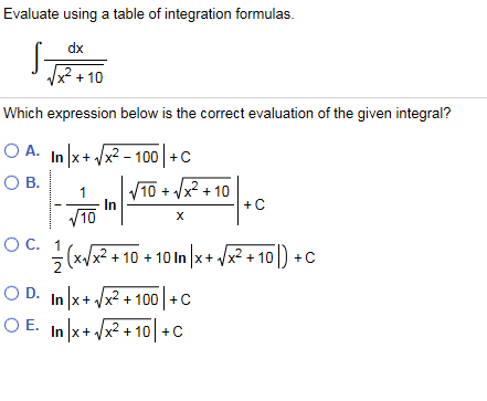 Solved Evaluate using a table of integration formulas. | Chegg.com