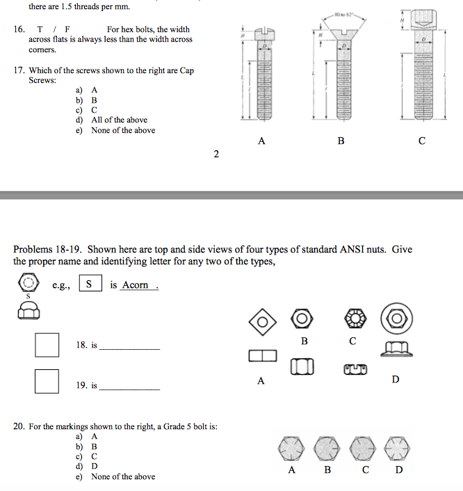 Solved there are 1.5 threads per mm. 16. T F For hex bolts, | Chegg.com