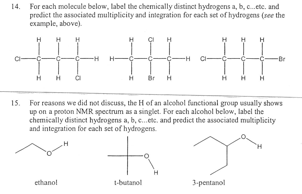 Solved |14. For each molecule below, label the chemically | Chegg.com