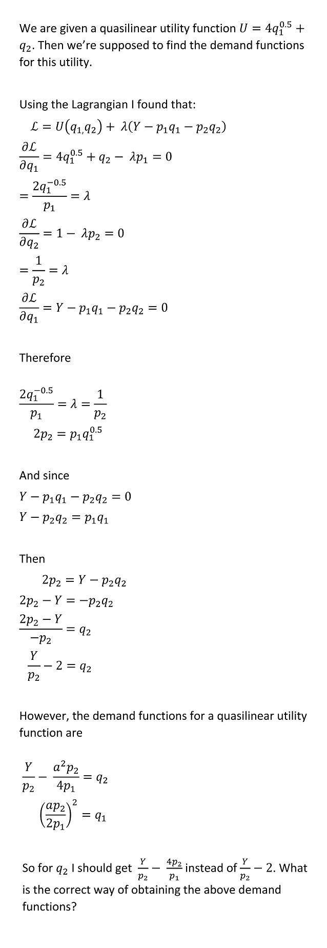 Solved We are given a quasilinear utility function U = | Chegg.com