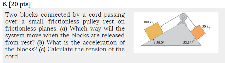 Solved Two blocks connected by a cord passing over a small, | Chegg.com