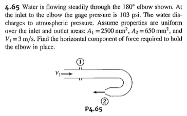 Solved Water is flowing steadily through the 180o elbow | Chegg.com