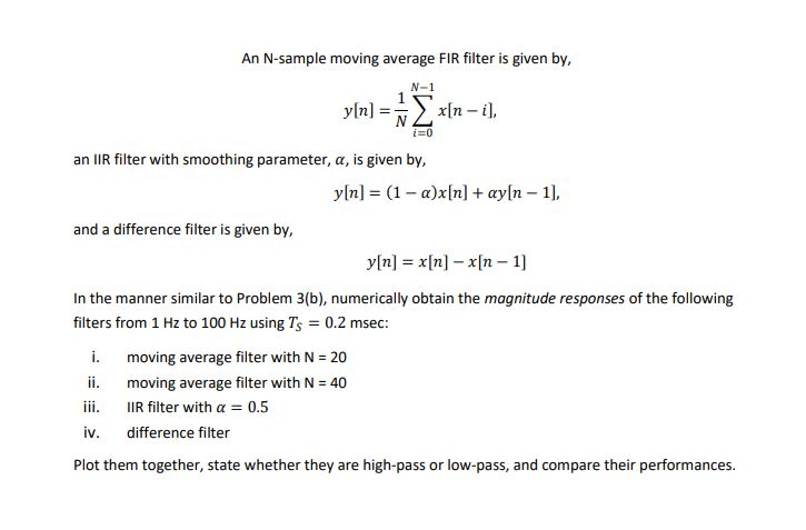 Solved An N-sample moving average FIR filter is given by, | Chegg.com