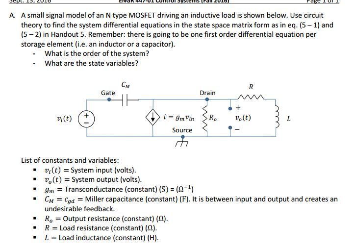Solved A small signal model of an N type MOSFET driving an | Chegg.com