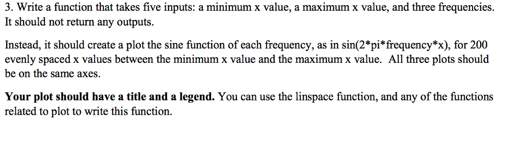 Solved Write a function that takes five inputs: a minimum x | Chegg.com