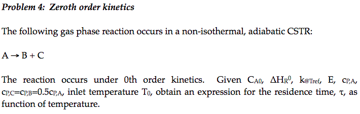 Solved Problem 4: Zeroth order kinetics The following gas | Chegg.com
