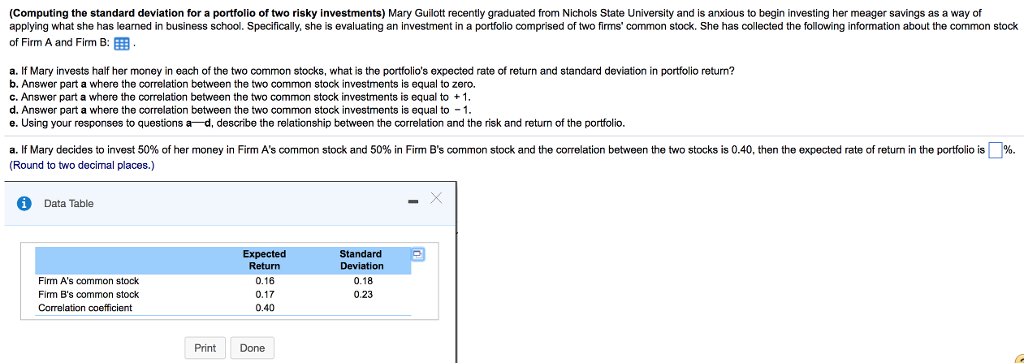 Solved (Computing the standard deviation for a portfolio of | Chegg.com