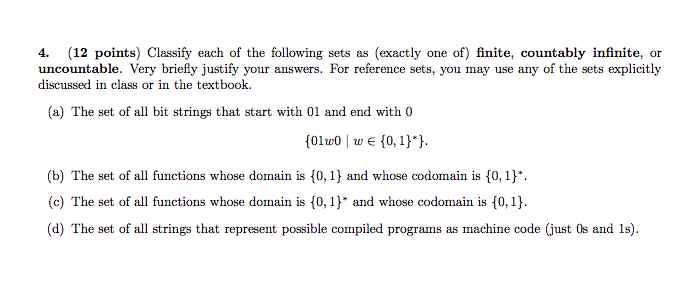 Solved 4. (12 points) Classify each of the following sets as | Chegg.com