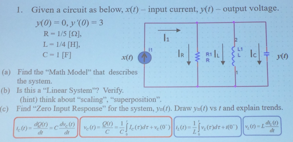 Solved 1. Given a circuit as below, x(t) - input current, | Chegg.com