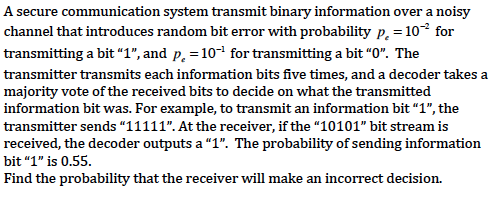 Solved A secure communication system transmit binary | Chegg.com