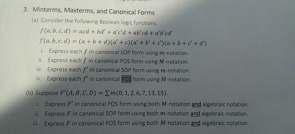 Solved 3. Minterms, Maxterms, and Canonical Forms (a) | Chegg.com