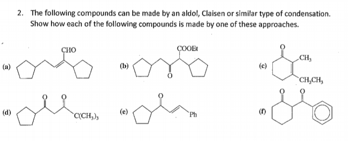 Solved 2. The following compounds can be made by an aldol, | Chegg.com