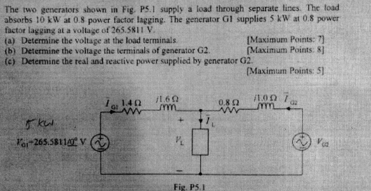 Solved The two generators shown in Fig. PS.1 supply a load | Chegg.com