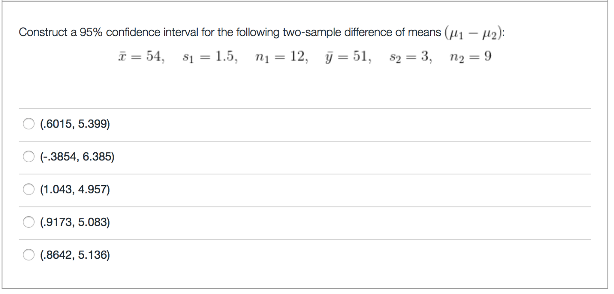 Solved Construct a 95% confidence interval for the following | Chegg.com